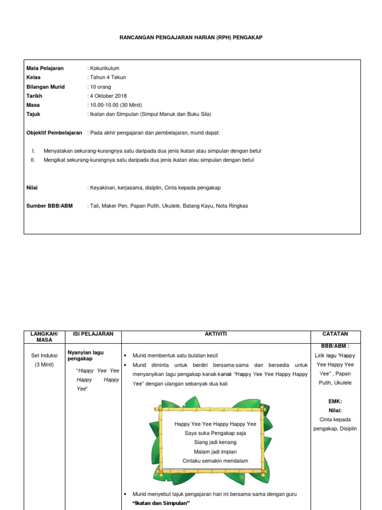 Rancangan Pengajaran Harian Kokum | PDF