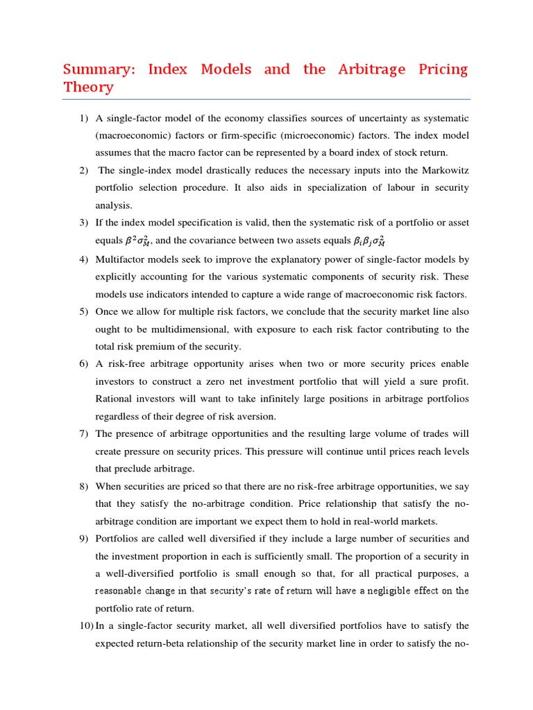 Summary Index Models and APT | PDF | Financial Economics | Economies