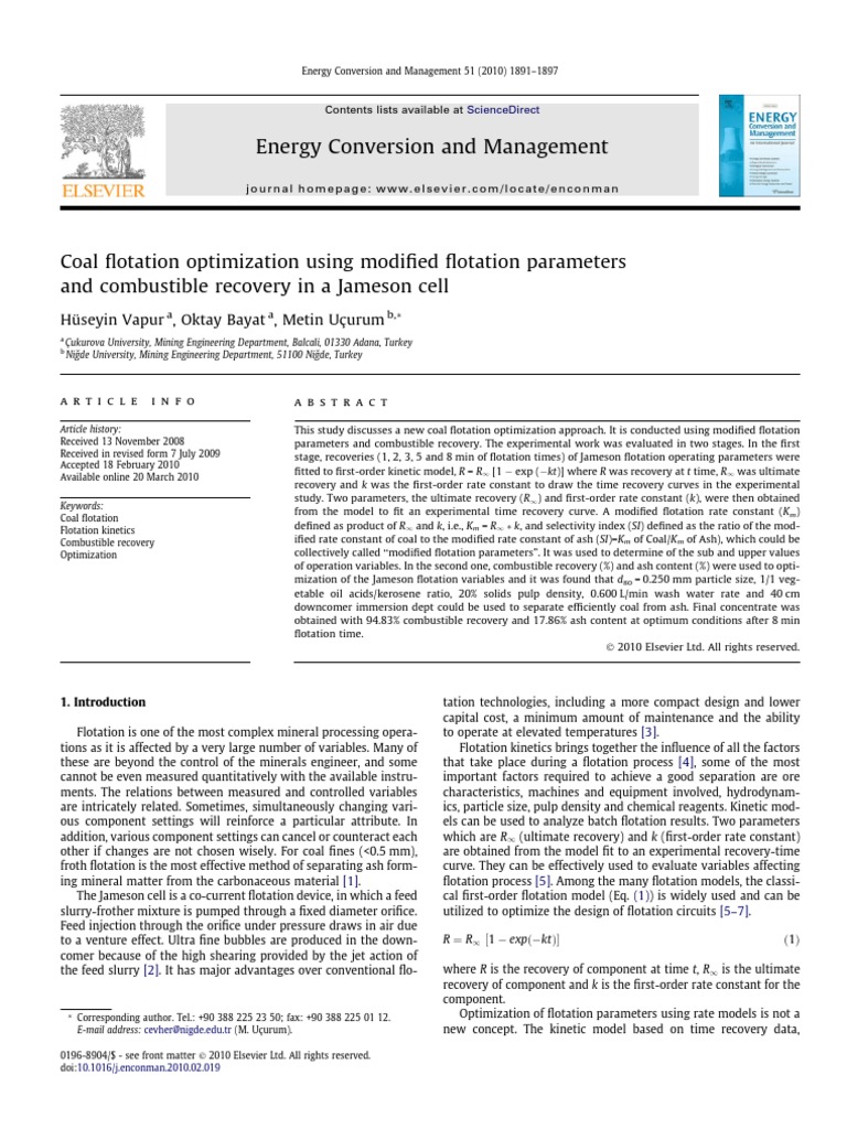 Coal Flotation Ion Using Modified Parameters and Combustible Recovery ...