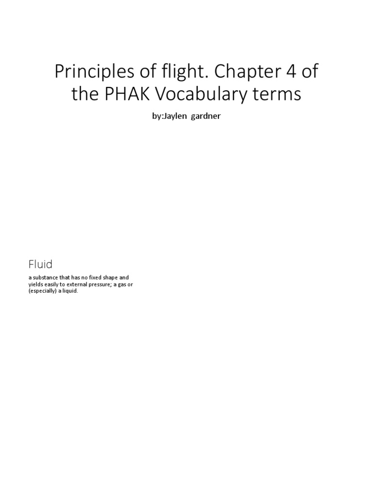 Principles of Flight. Chapter 4 of The PHAK Vocabulary Terms | PDF