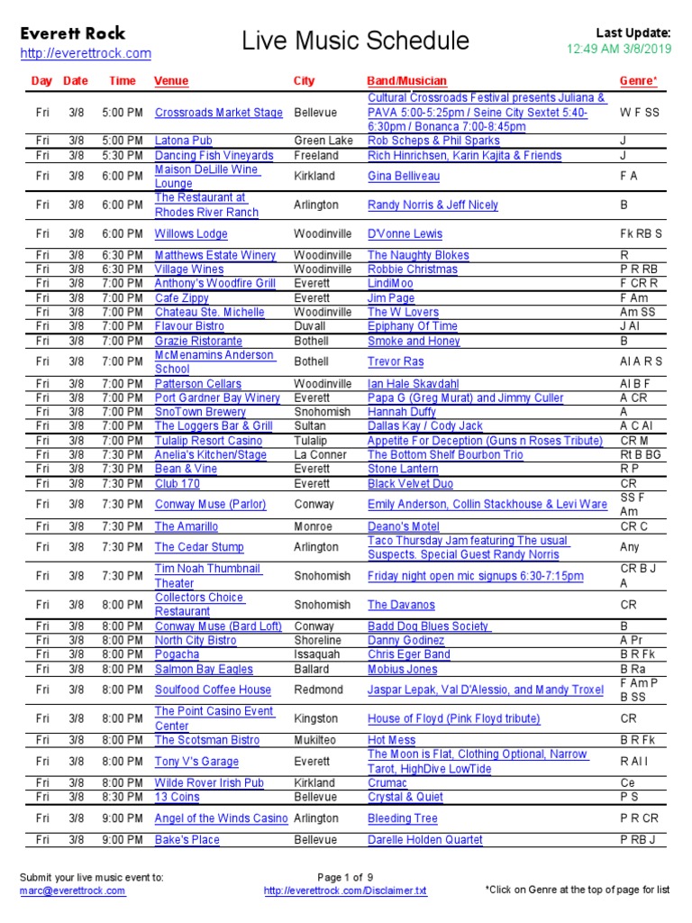 Live Music Schedule: Everett Rock | PDF | Leisure