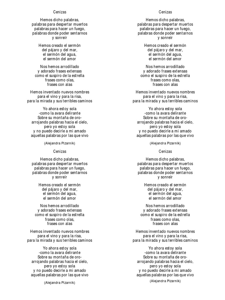 Cenizas: Palabras de Pizarnik | PDF | Estudios de idiomas extranjeros ...