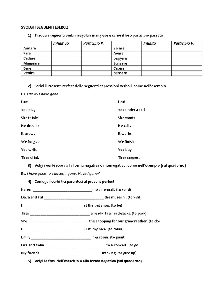 Present Perfect Esercizi | PDF