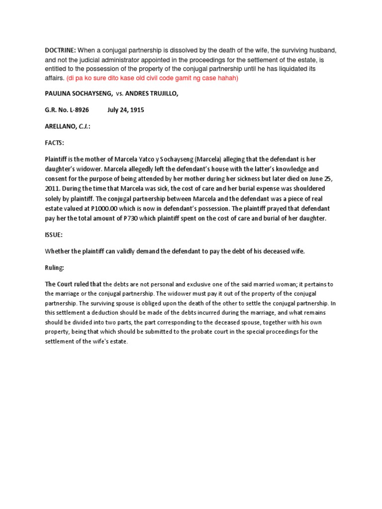 Conjugal Debt Settlement Ruling | PDF