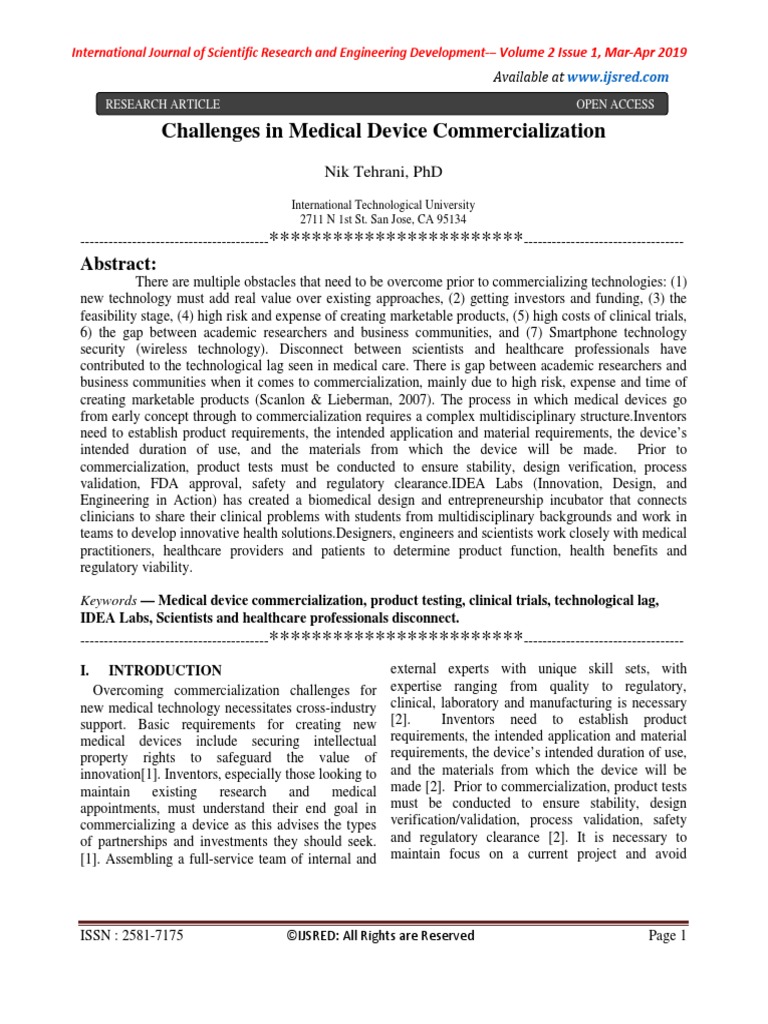 Challenges in Medical Device Commercialization: Abstract | PDF ...