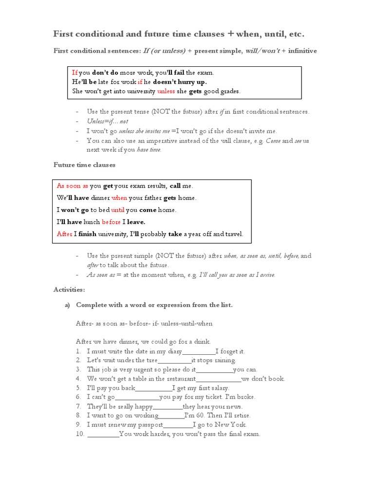 First Conditional and Future Time Clauses b1 | PDF | Morphology ...