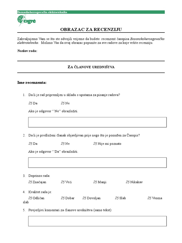 Obrazac Za Recenziju | PDF