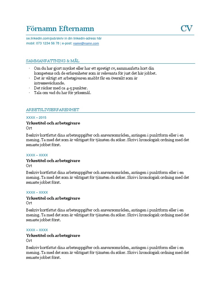 CV Mall Kronologisk | PDF
