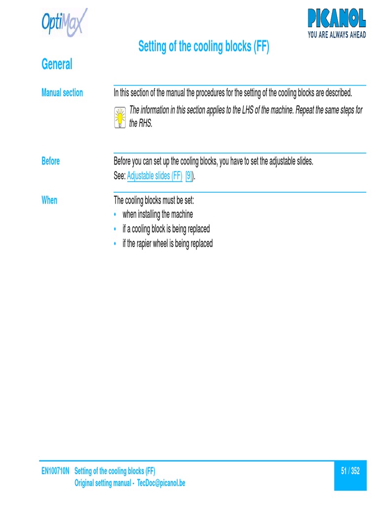 Setting of The Cooling Blocks Picanol Optimax | PDF | Equipment ...