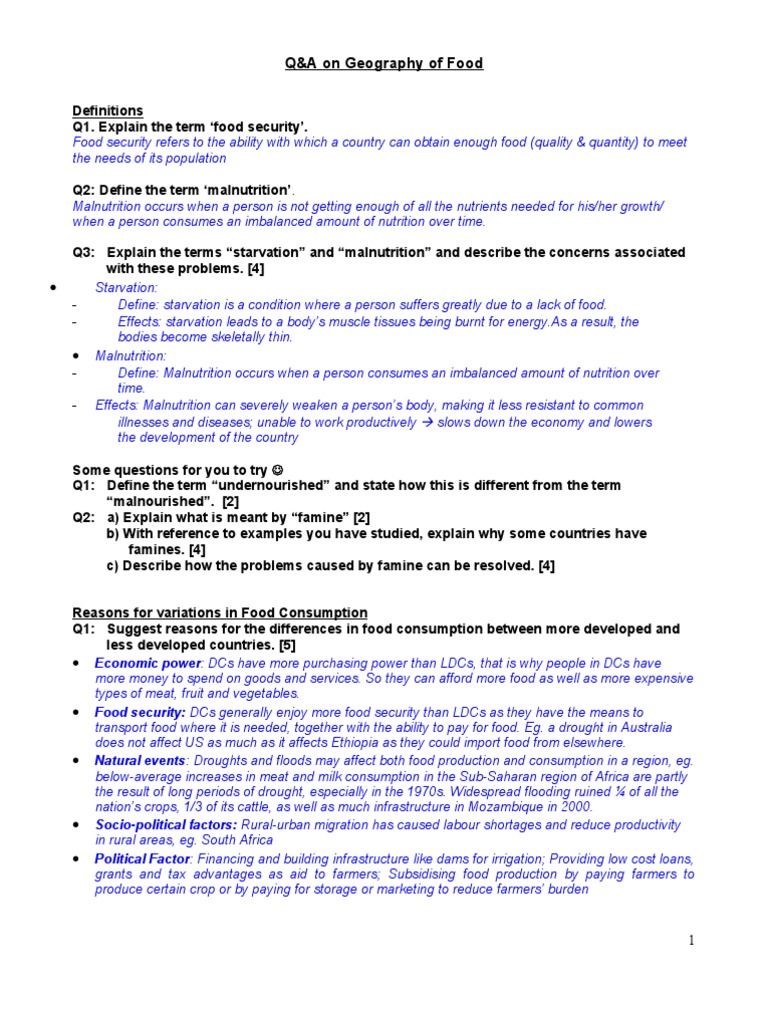 Q&A On Geography of Food | PDF | Food Security | Agriculture