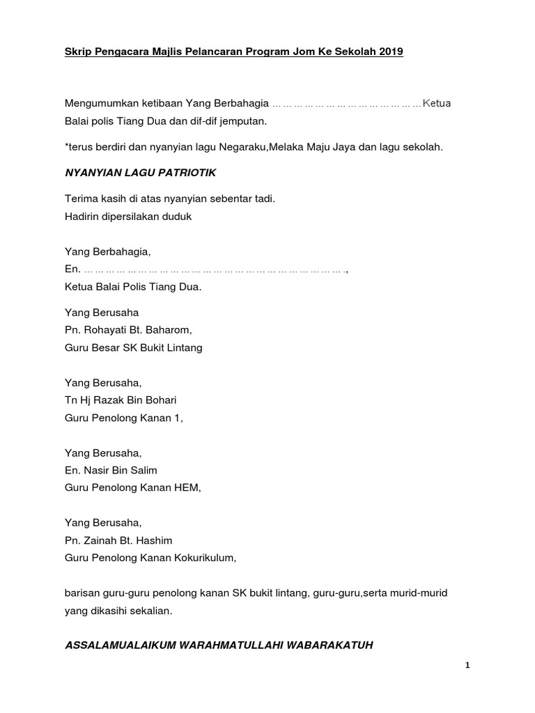 Teks Pengacara Majlis Anti Ponteng 2019 | PDF