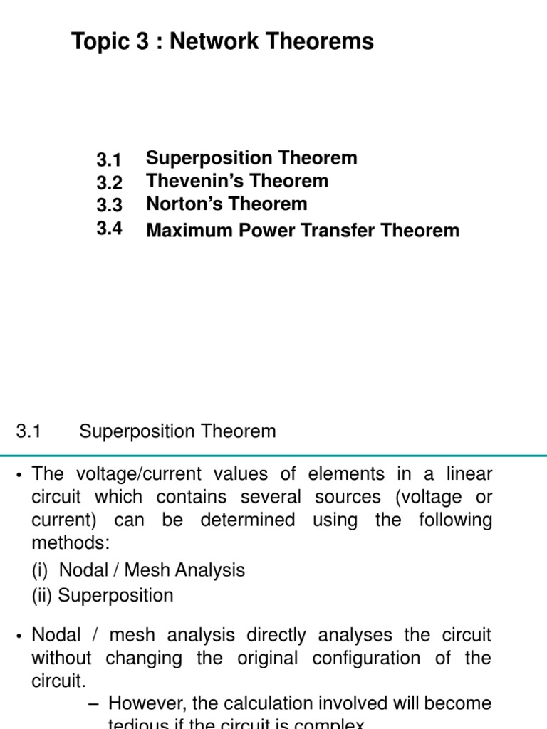 Topic 3. Network Theorems | PDF | Electrical Network | Electronic Circuits