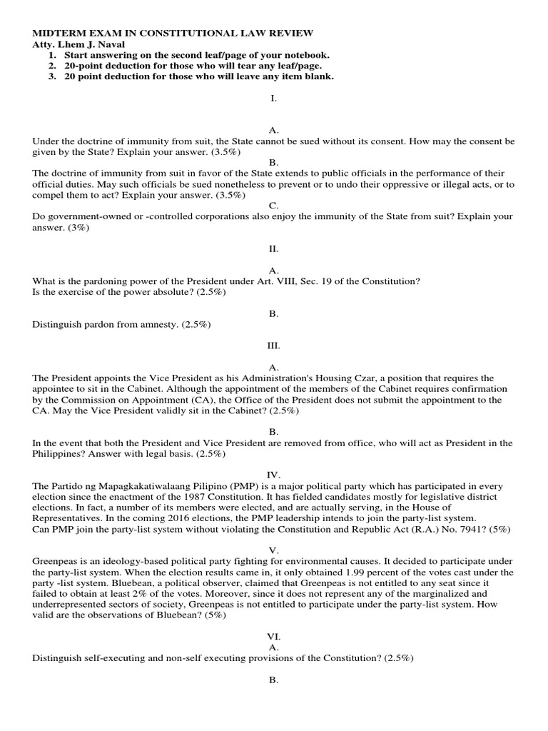 Midterm Exam in Consti Rev | PDF | Government | Justice Midterm Exam in Consti Rev | PDF | Government | Justice