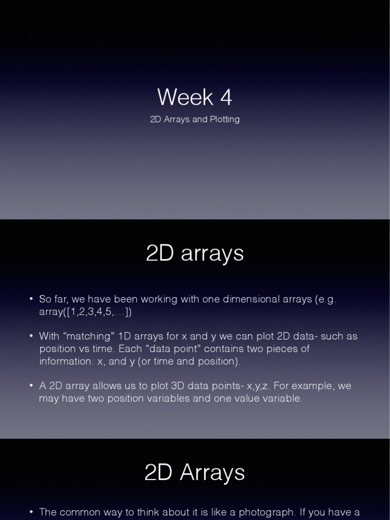 Week 4: 2D Arrays and Plotting | PDF | Pixel | Matrix (Mathematics)