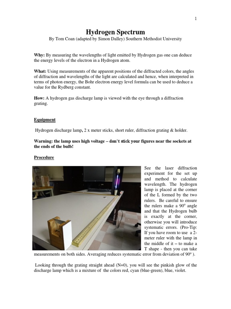 Hydrogen Spectrum | PDF | Energy Level | Diffraction