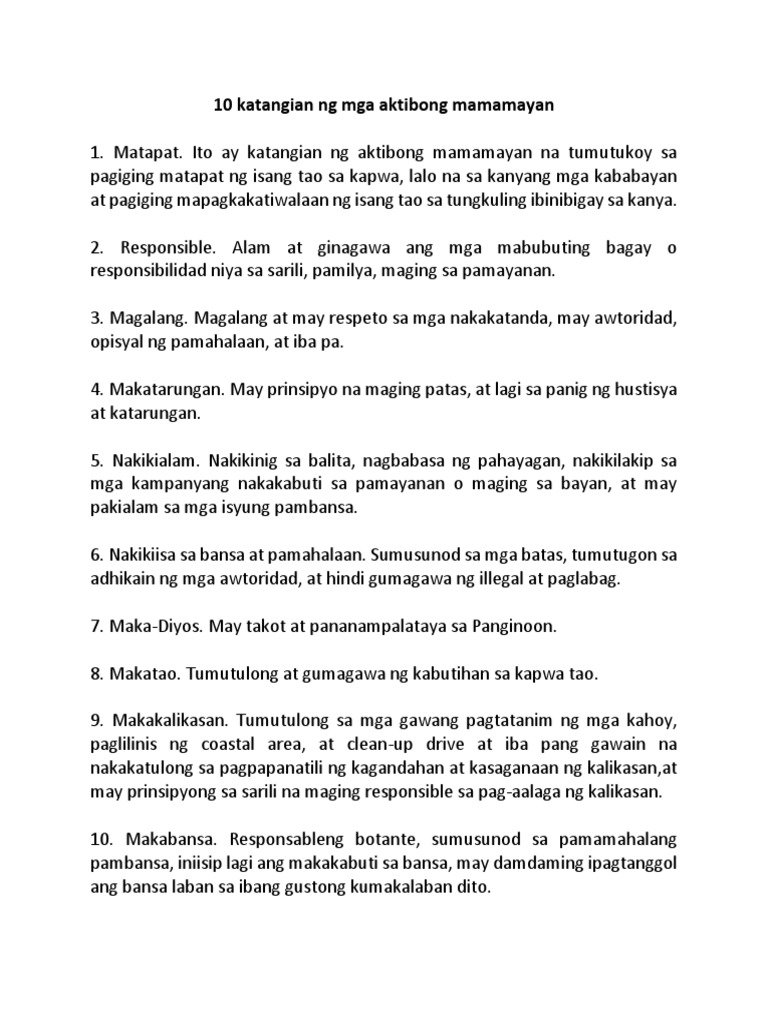 10 Katangian Ng Mga Aktibong Mamamayan
