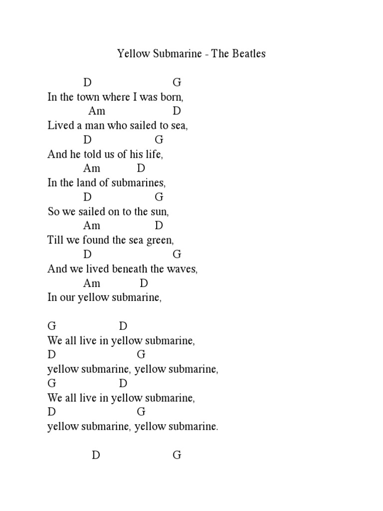 Beatles Yellow Submarine Lyrics