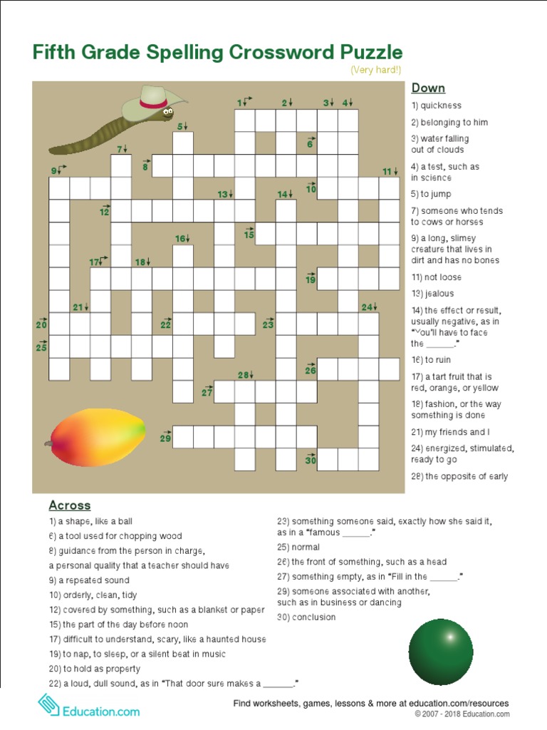 Fifth Grade Spelling Crossword Puzzle: (Very Hard!) | PDF | Leisure
