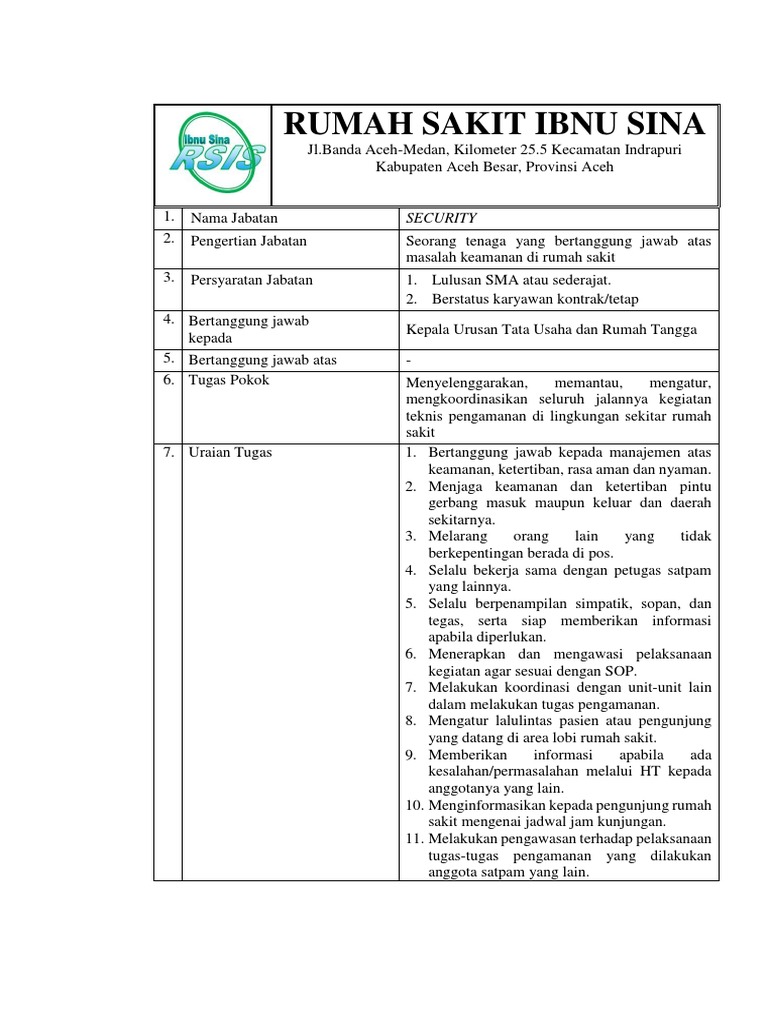 Uraian Tugas Security | PDF