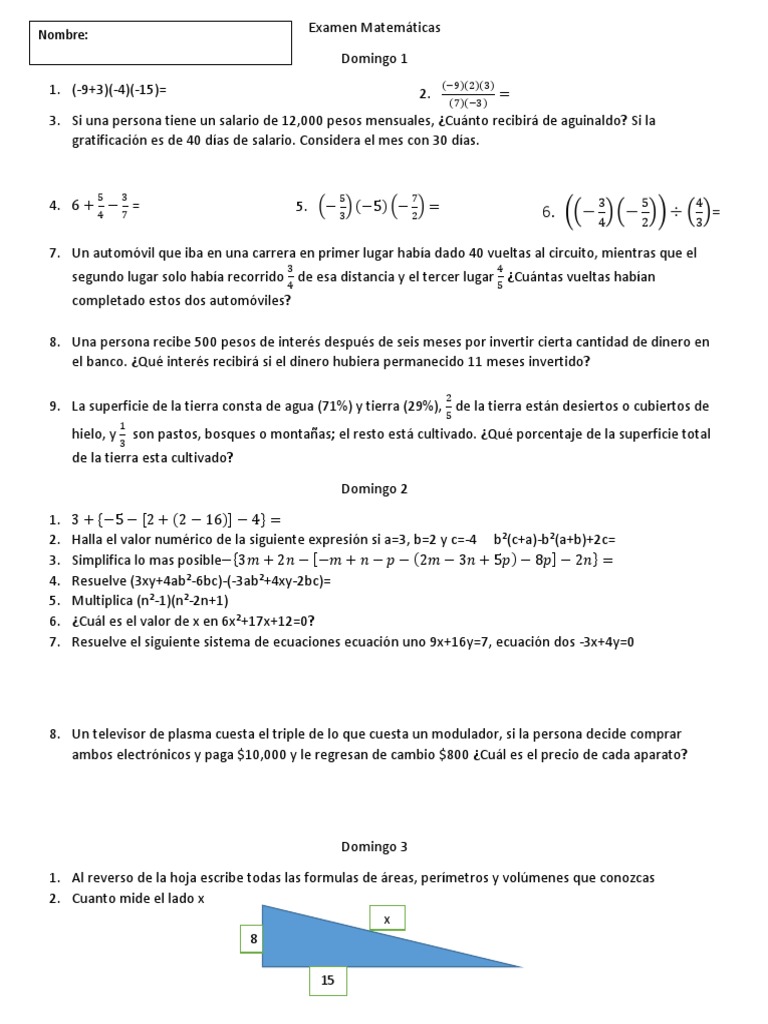 Examen Matemáticas Prepa | PDF