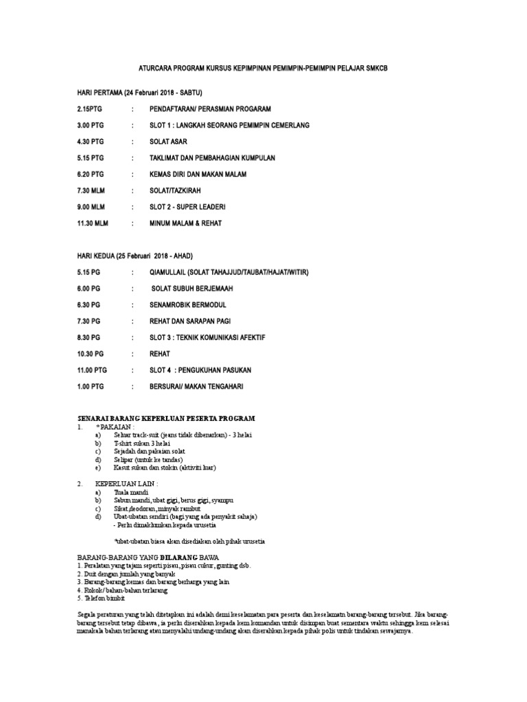 Aturcara Program Kursus Kepimpinan Pemimpin | PDF