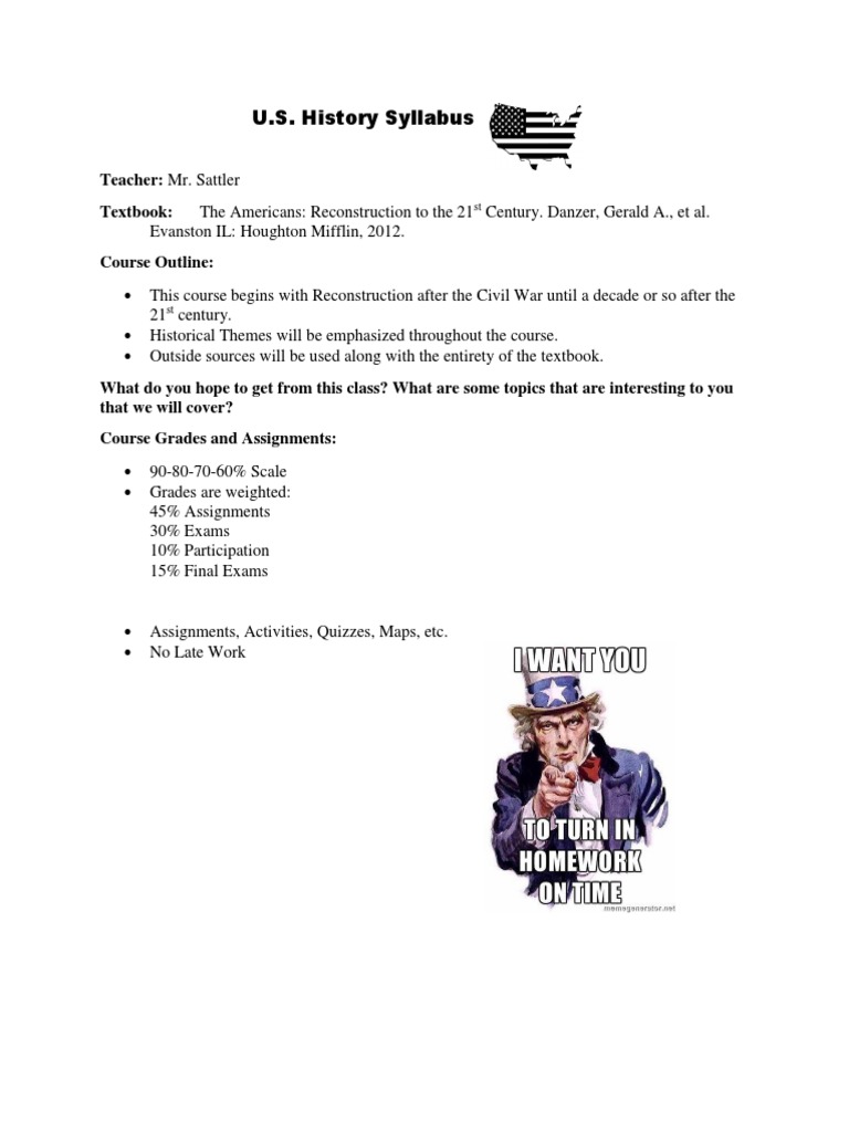 U.S. History Course Syllabus Overview | PDF | Social Science | History
