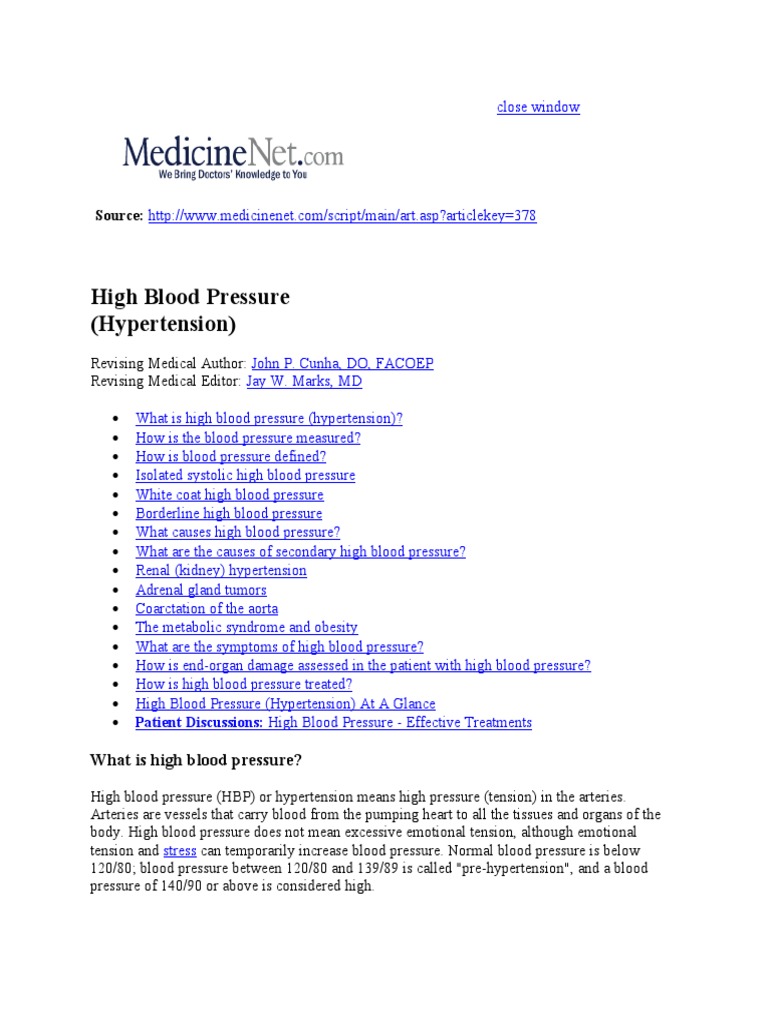 High Blood Pressure (Hypertension) . | PDF | Hypertension | Blood Pressure