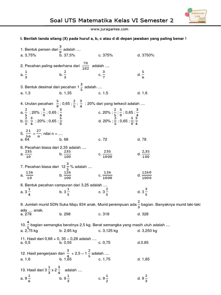 Soal UTS Matematika Kelas 6 Semester 2 Update | PDF