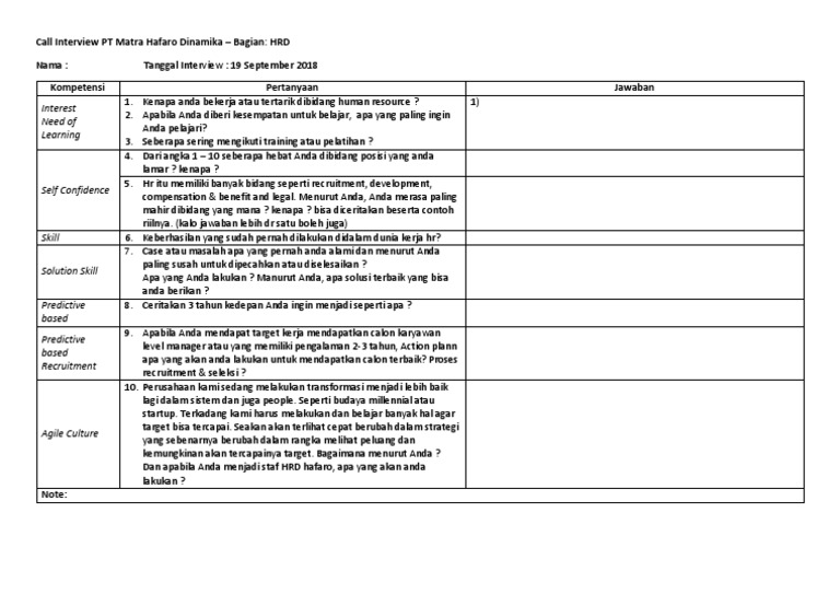 Contoh Form Interview HR | PDF