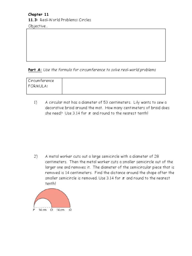 11.3 - Real-World Problems Circles | PDF | Area | Geometry