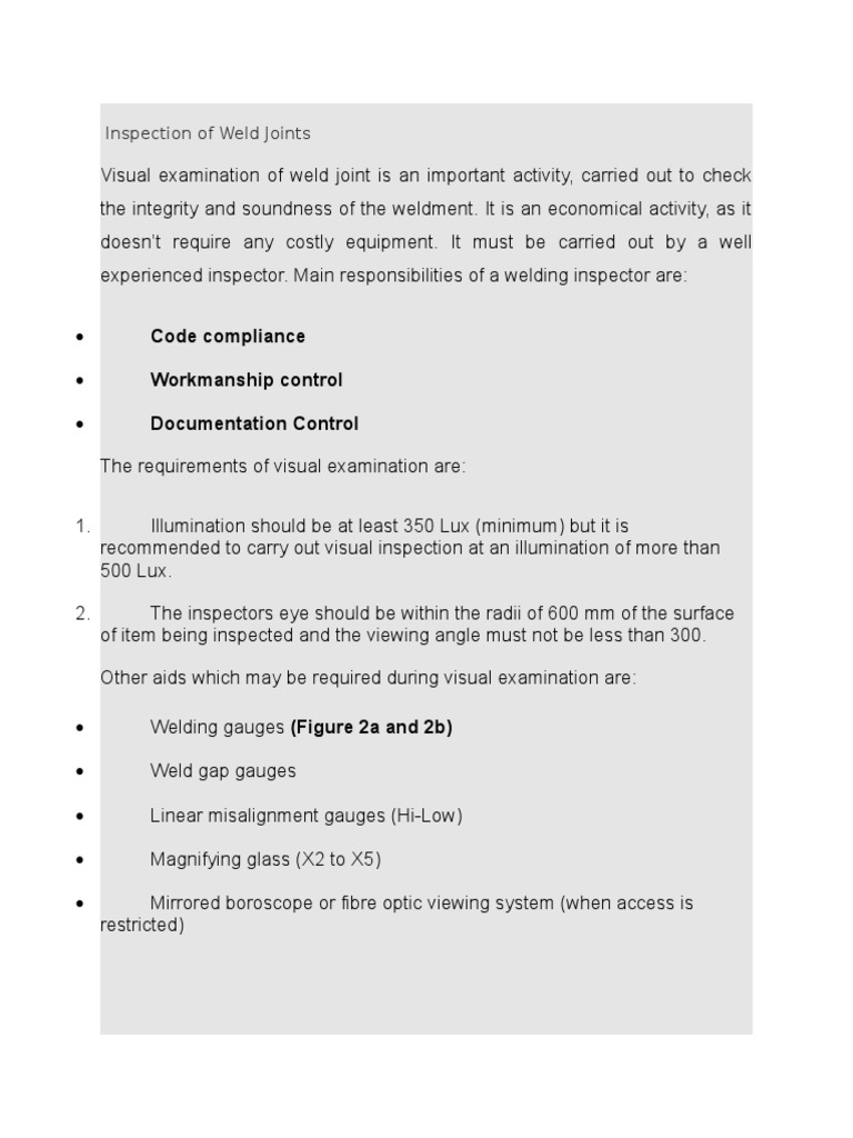 Visual Inspection of Weld Joints Welding and NDT | PDF | Nondestructive ...