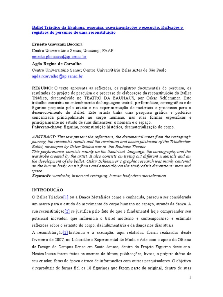 Reconstituição do Ballet Triádico | PDF | Balé | Geometria