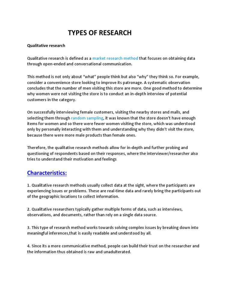 Types of Research: Characteristics | PDF | Experiment | Quantitative ...