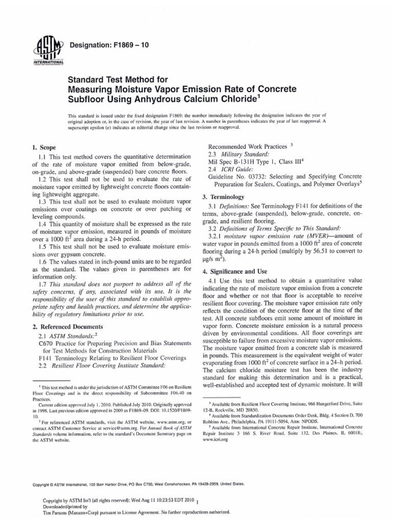 Astm F 1869-10 PDF | PDF