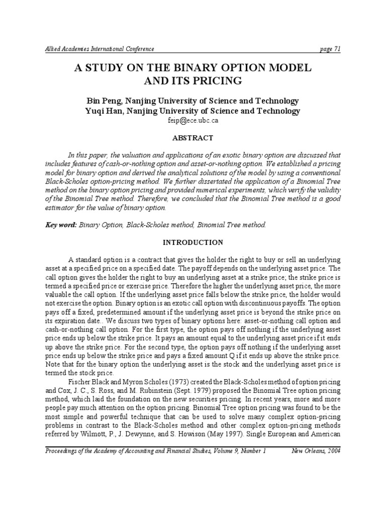 A Study On The Binary Option Model and Its Pricing | PDF | Black ...
