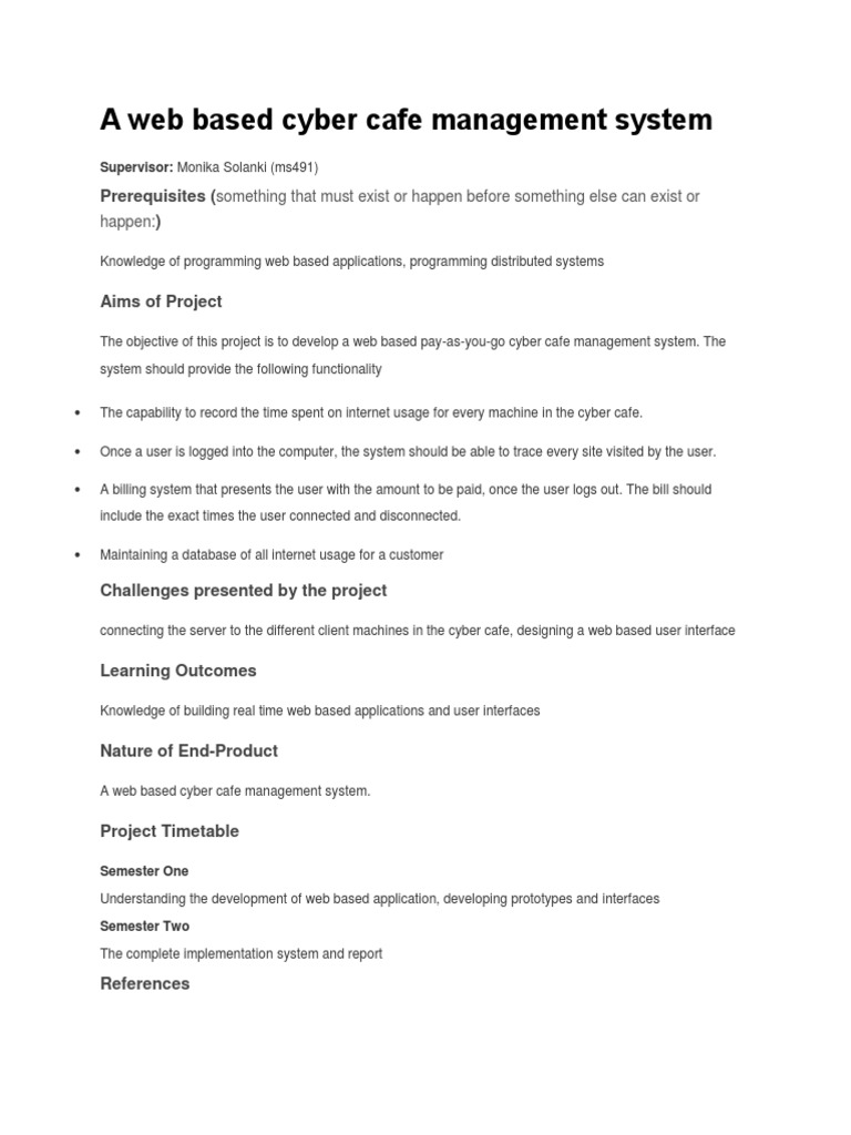 A Web Based Cyber Cafe Management System | PDF | Web Application | Internet