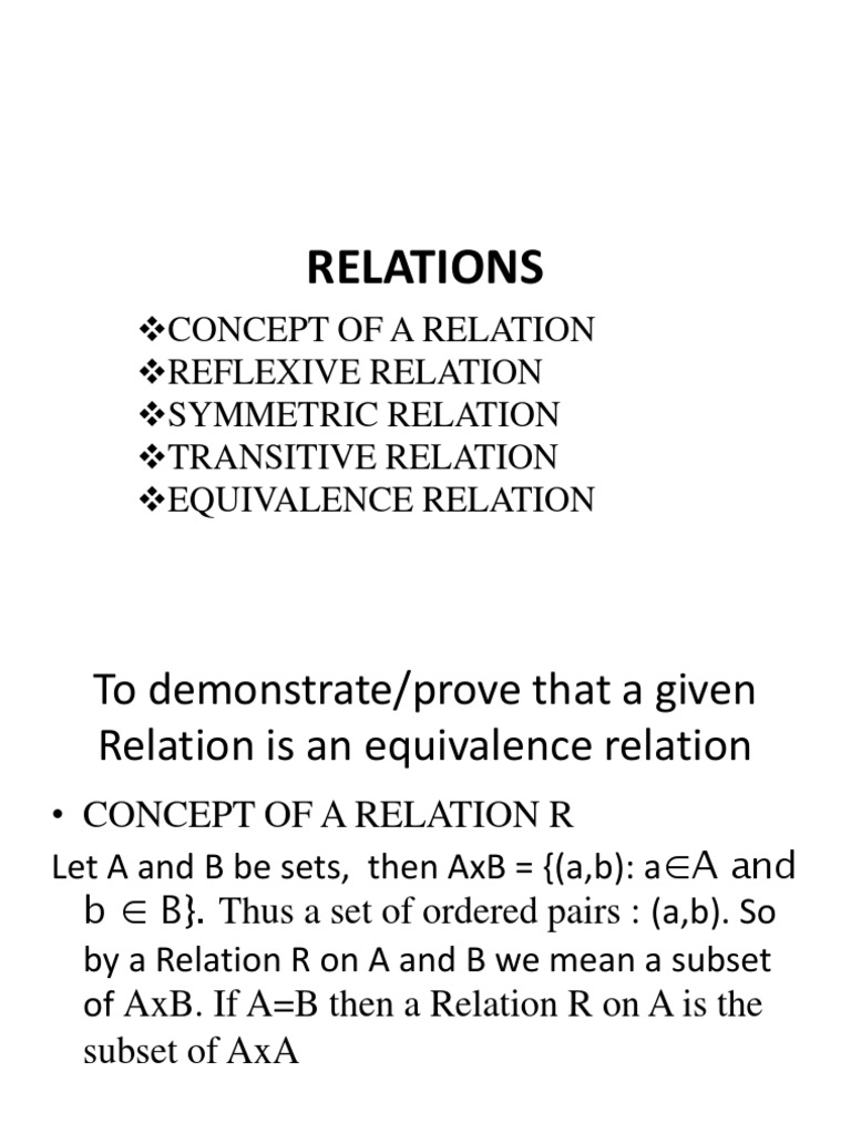 Relations: Concept of A Relation Reflexive Relation Symmetric Relation ...