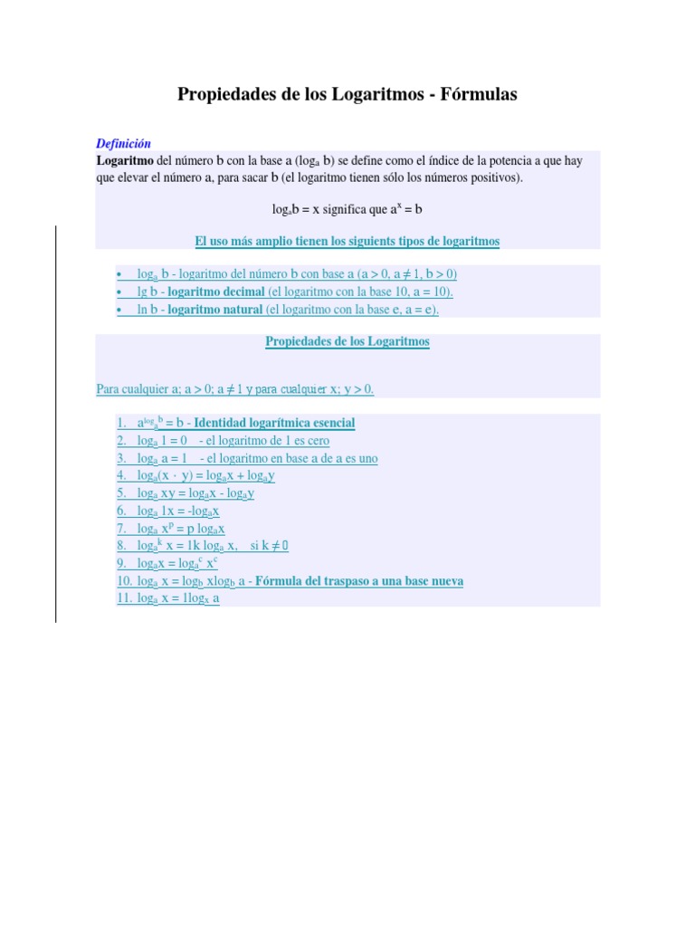 Propiedades de Los Logaritmos | PDF | Logaritmo | Exponenciación