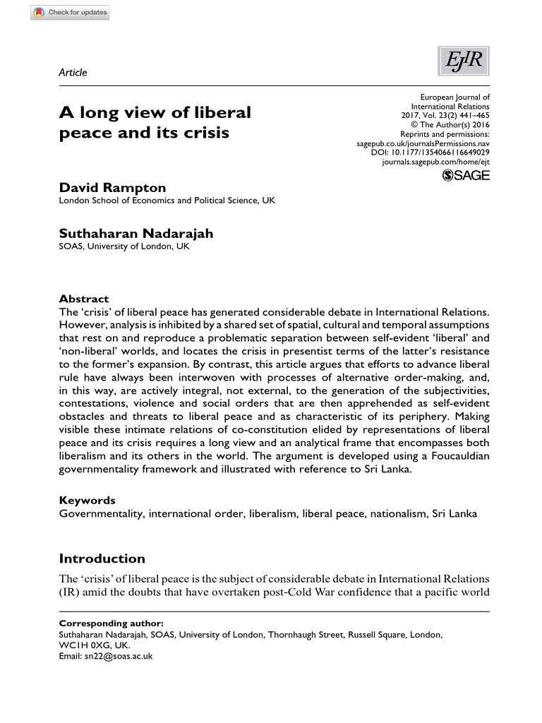 A Long View of Liberal Peace and Its Crisis: David Rampton | PDF ...