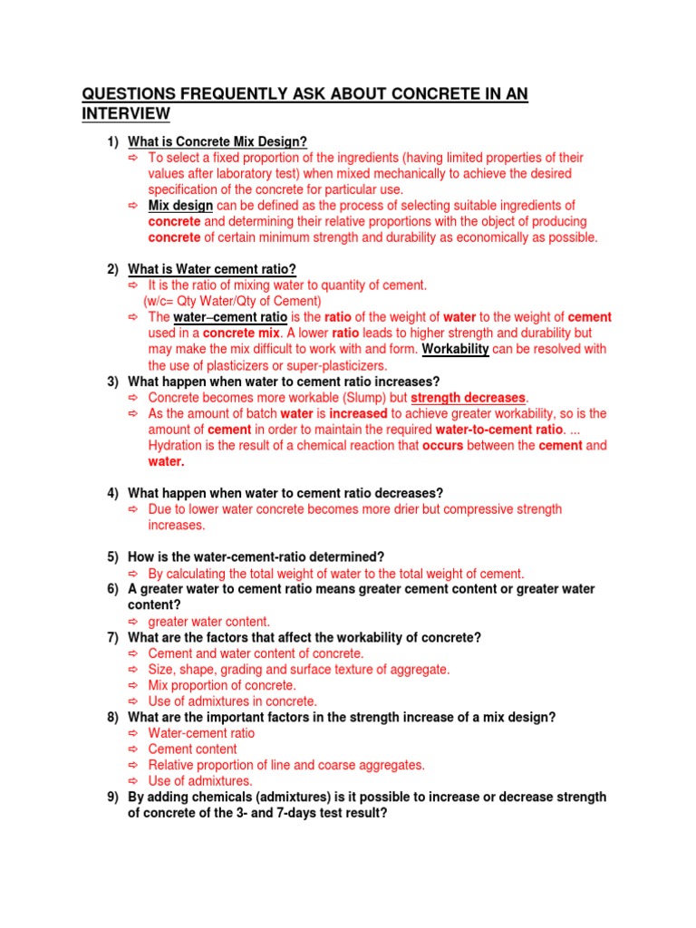 Questions Frequently Ask About Concrete in An Interview | PDF | Ratio ...