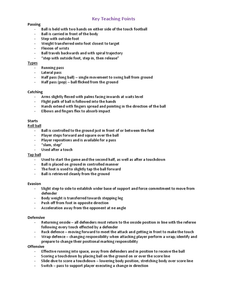 Key Teaching Points | PDF | Anatomical Terms Of Motion | Ball Games