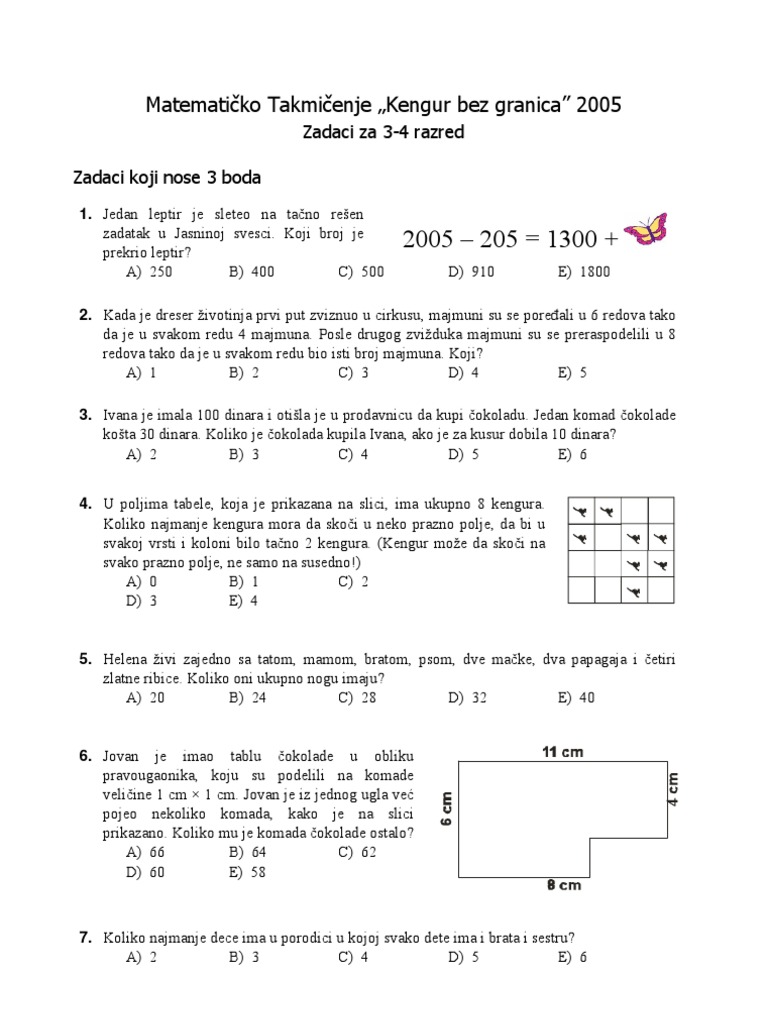 Matematičko Takmičenje „Kengur bez granica” 2005: Zadaci za 3-4 razred Zadaci koji nose 3 boda