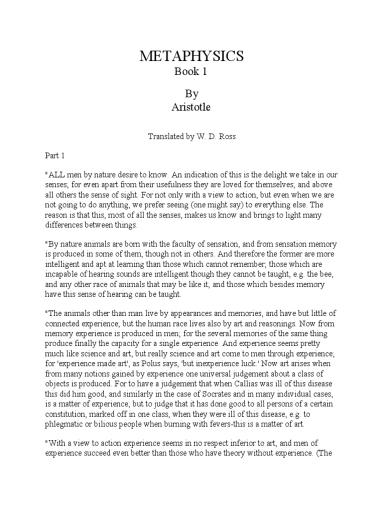 Aristotle's Metaphysics: Book 1 Insights | PDF | Reason | Plato