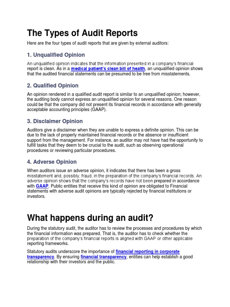 Four Types of Audit Opinions Explained | PDF | Auditor's Report ...