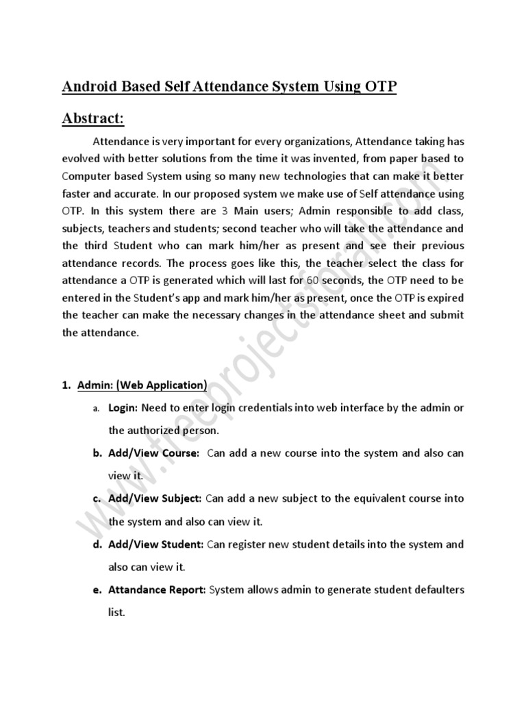 Android Based Self Attendance System Using OTP | PDF