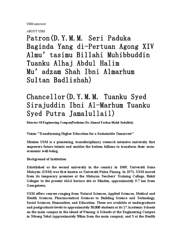 USM Interview | PDF | Science And Technology | Academia