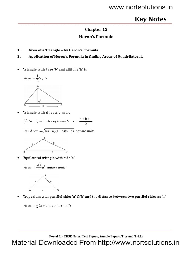 Key Notes: Heron's Formula | PDF