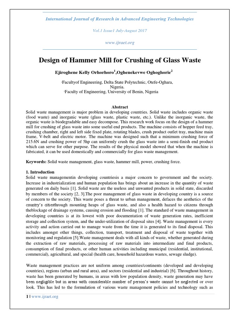 Design of Hammer Mill | PDF | Waste Management | Belt (Mechanical)