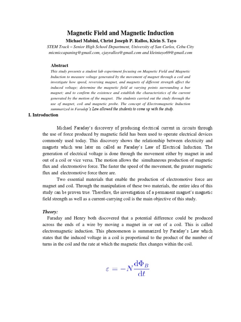 Physics Lab Report | PDF | Electromagnetic Induction | Magnetic Field