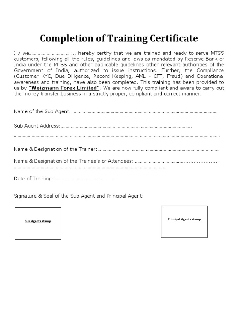 Money Transfer Training Certification | PDF